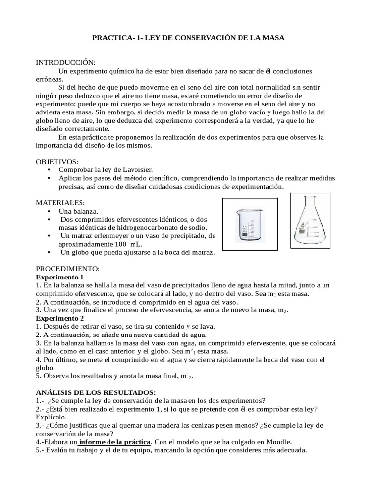 Practica-1-Ley de Conservación de La Masa | PDF | Masa | Experimentar