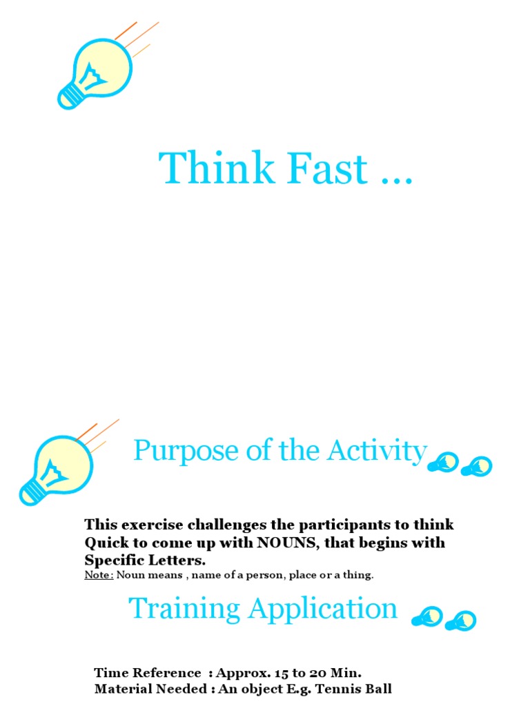 Energizer Activity: Think Fast Game | PDF | Career & Growth | Sports ...