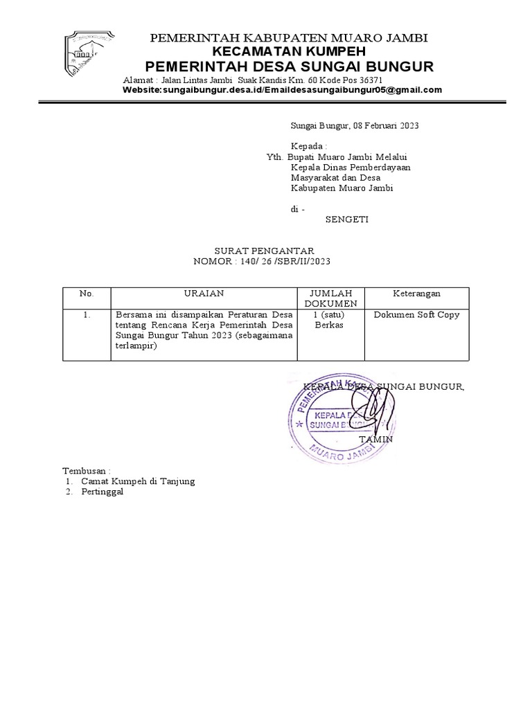 Surat Pengantar RKP Desa 2023 | PDF