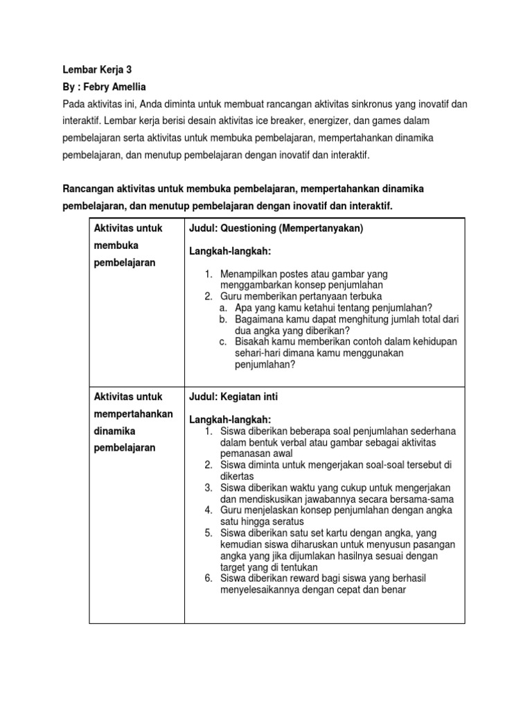 Lembar Kerja Sesi 3 (Merancang Strategi Pembelajaran) | PDF