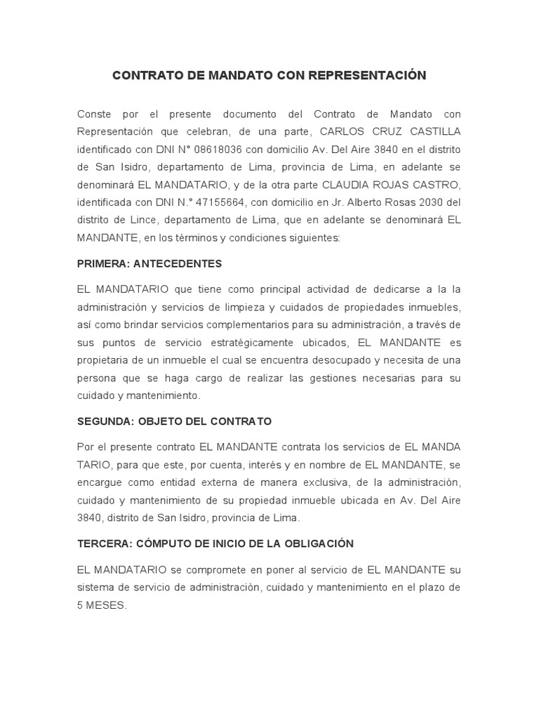 Contrato de Mandato Con Representación | PDF | Justicia | Crimen y ...