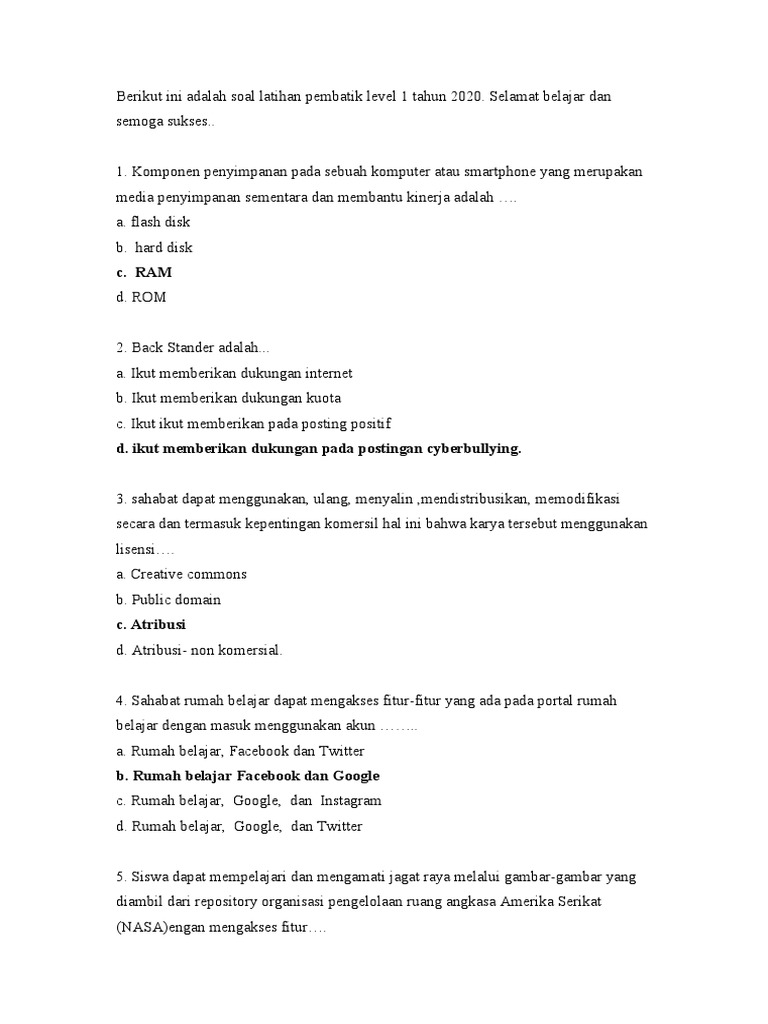 Latihan Soal Pembatik Level 1 | PDF