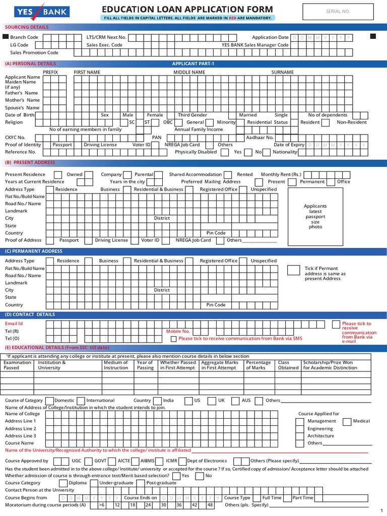 Education Loan Application Form | PDF | Identity Document | Loans