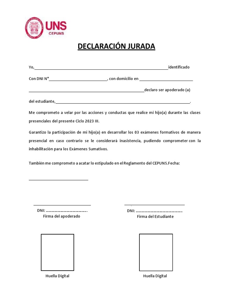 Declaracion Jurada (Clases Presenciales) | PDF