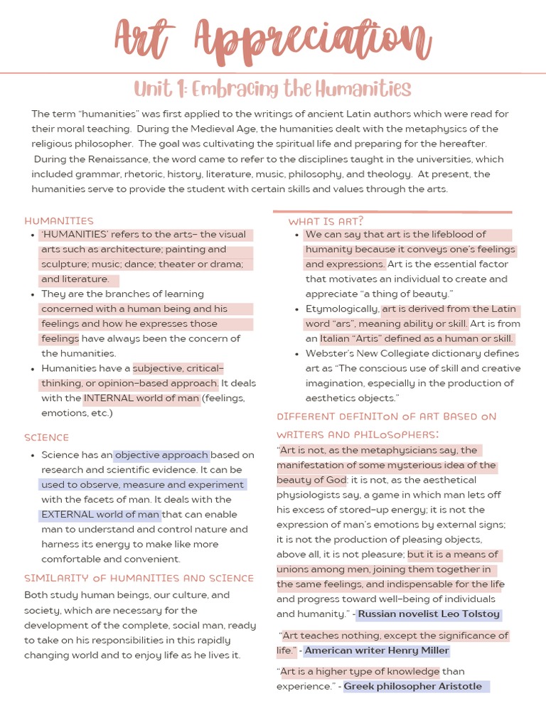 Art Appreciation Reviewer | PDF | The Arts | Humanities