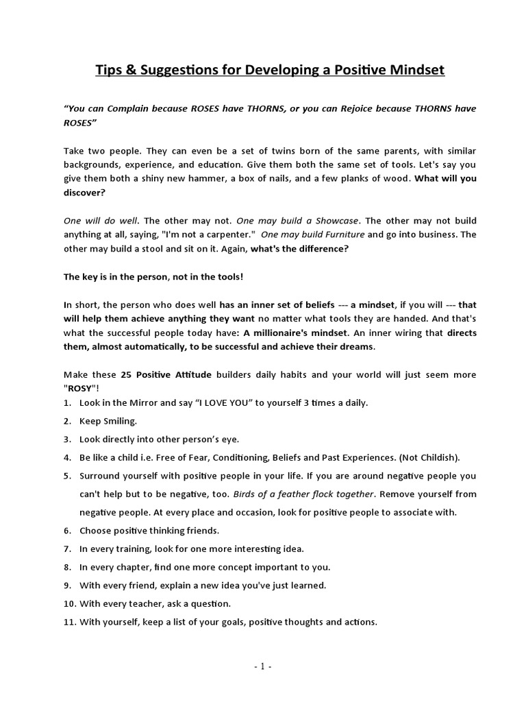 A6-Developing Positive Attitude - Tips - Suggestions | PDF | Thought ...
