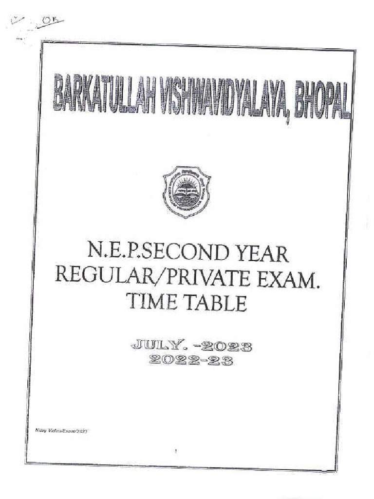 BU 2nd Year Exam Time Table 2022-23 | PDF