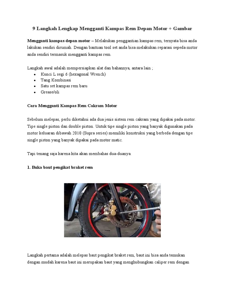 9 Langkah Lengkap Mengganti Kampas Rem Depan Motor | PDF