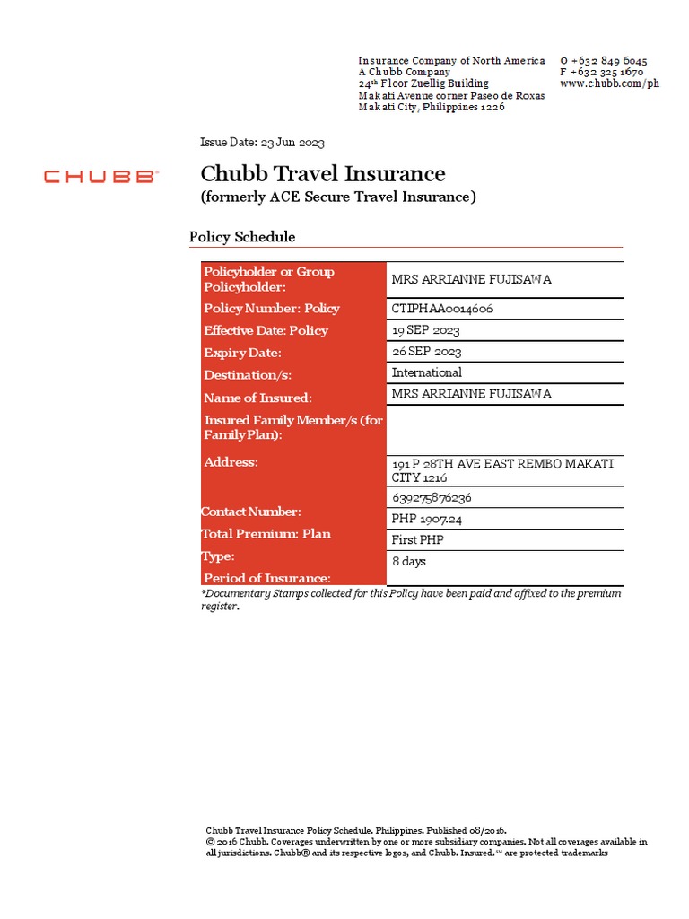 Arrianne Insurance Chubb | PDF | Insurance | Deductible