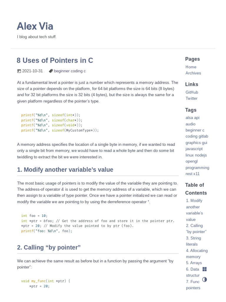 Article 8 Uses of Pointers in C Alex Via | PDF | Pointer (Computer Programming) | Parameter ...