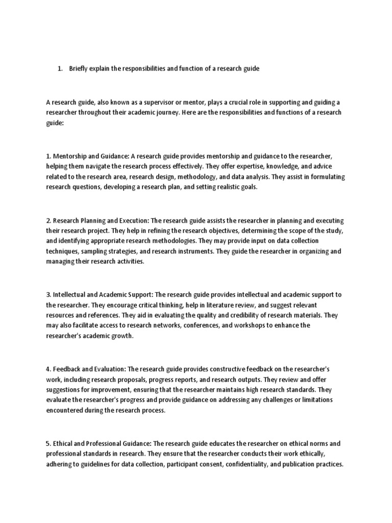 Briefly Explain The Responsibilities and Function of A Research Guide ...