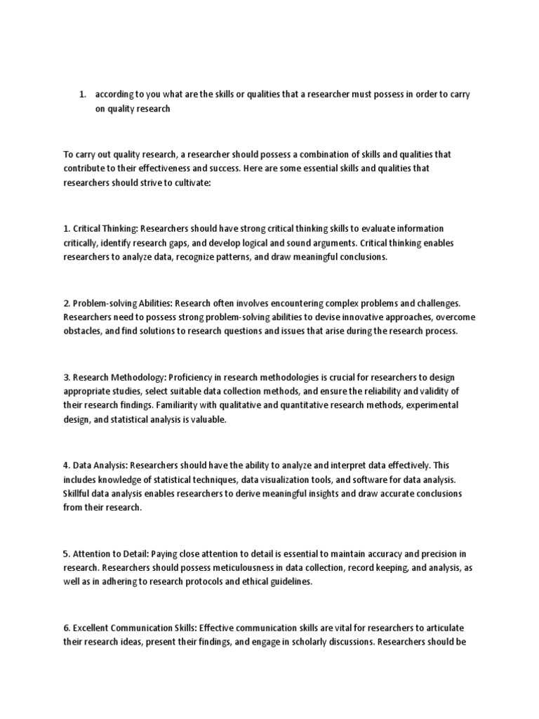 According To You What Are The Skills or Qualities That A Researcher ...