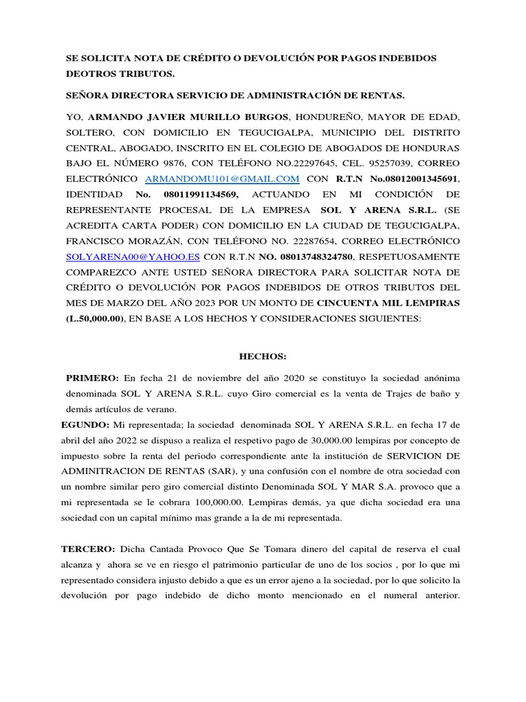 Solicitud Nota de Crédito o Devolución Por Pagos Indebidos | PDF ... Solicitud Nota de Crédito o Devolución Por Pagos Indebidos | PDF ...