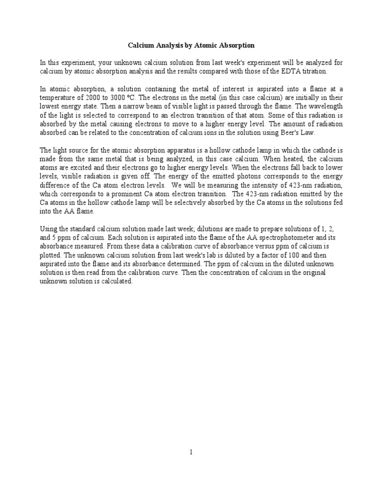 Calcium Analysis by Aa | PDF | Atomic Absorption Spectroscopy | Electron