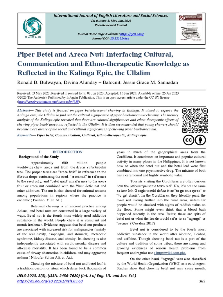 Piper Betel and Areca Nut: Interfacing Cultural, Communication and ...