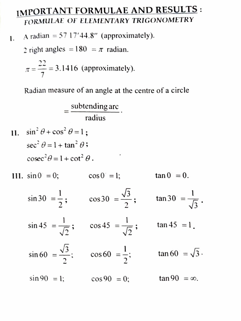 Trigonometric Formulae | Download Free PDF | Trigonometric Functions | Physical Quantities