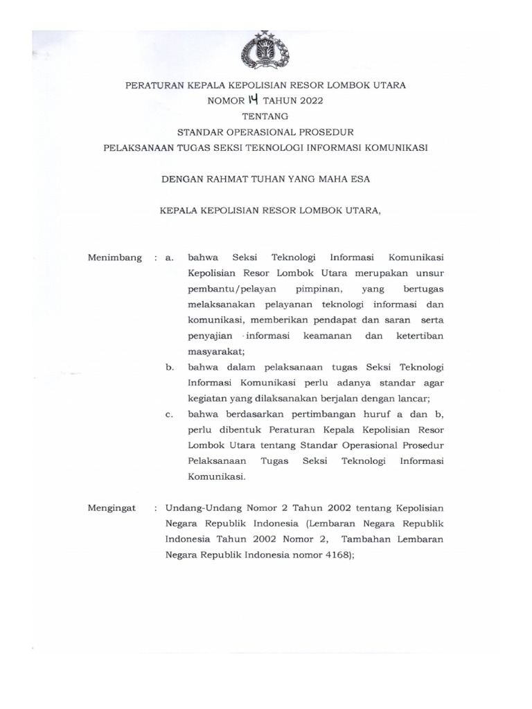 Sop Si Tik Polres Lotara | PDF