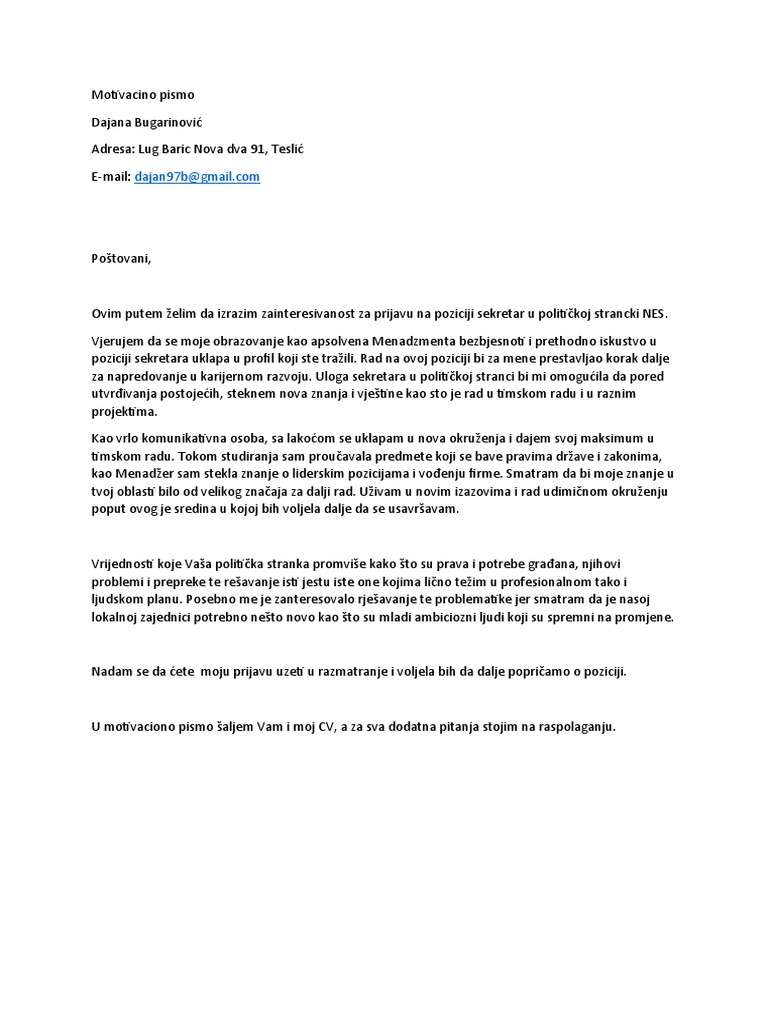 Motivacino Pismo | PDF