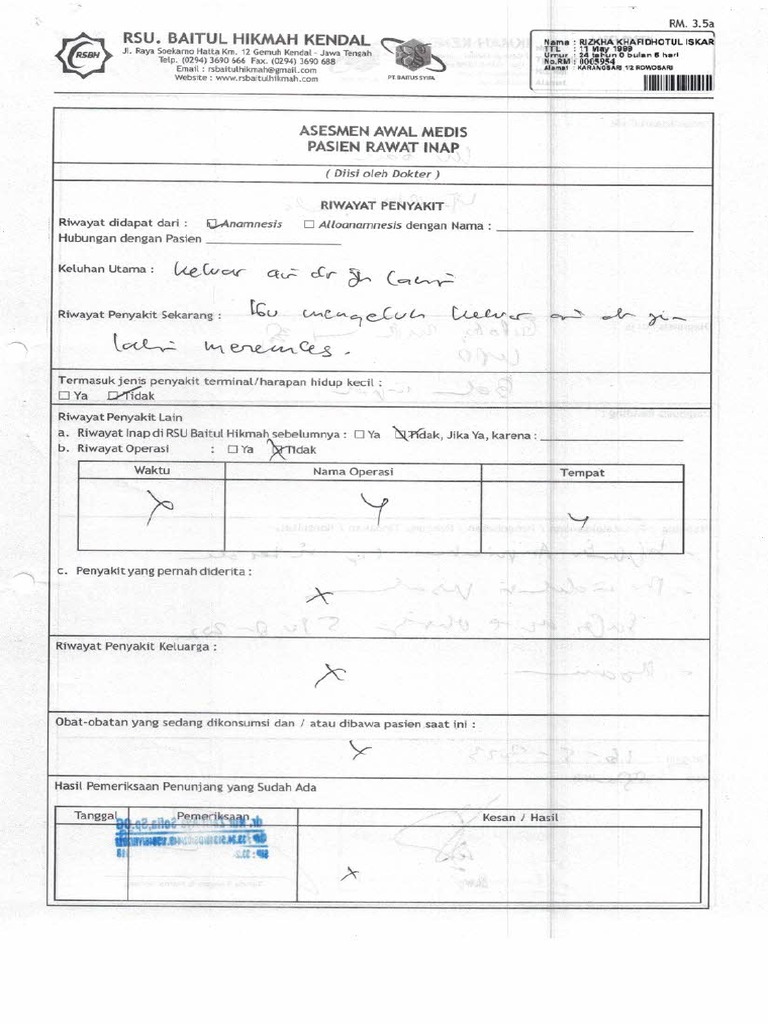 Amen Medis Awal HLMN 1 Rizkha | PDF