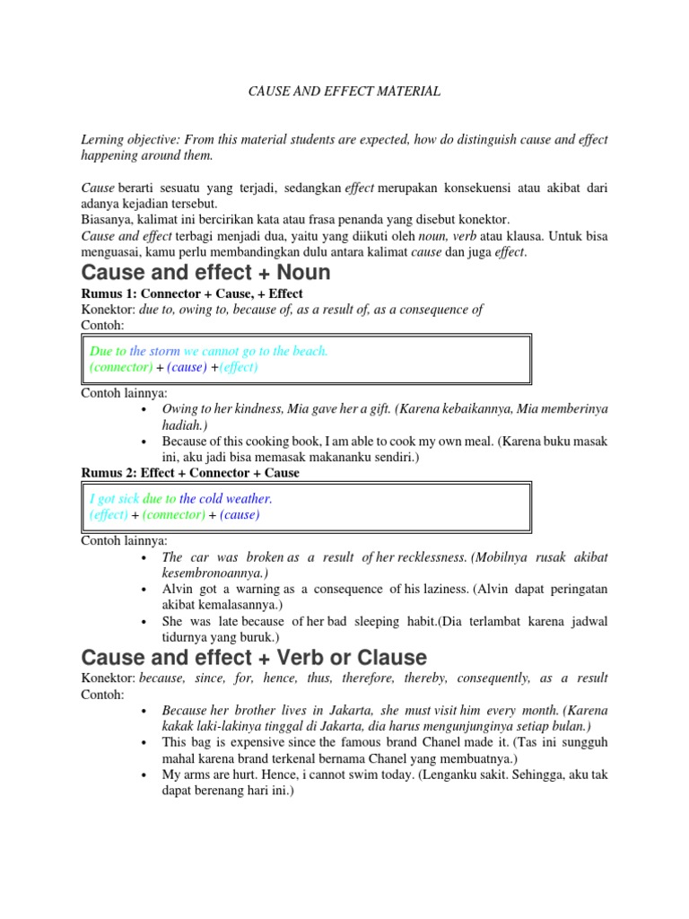 Untuk Dipelajari - Materi Bahasa Inggris 'Cause and Effect' | PDF
