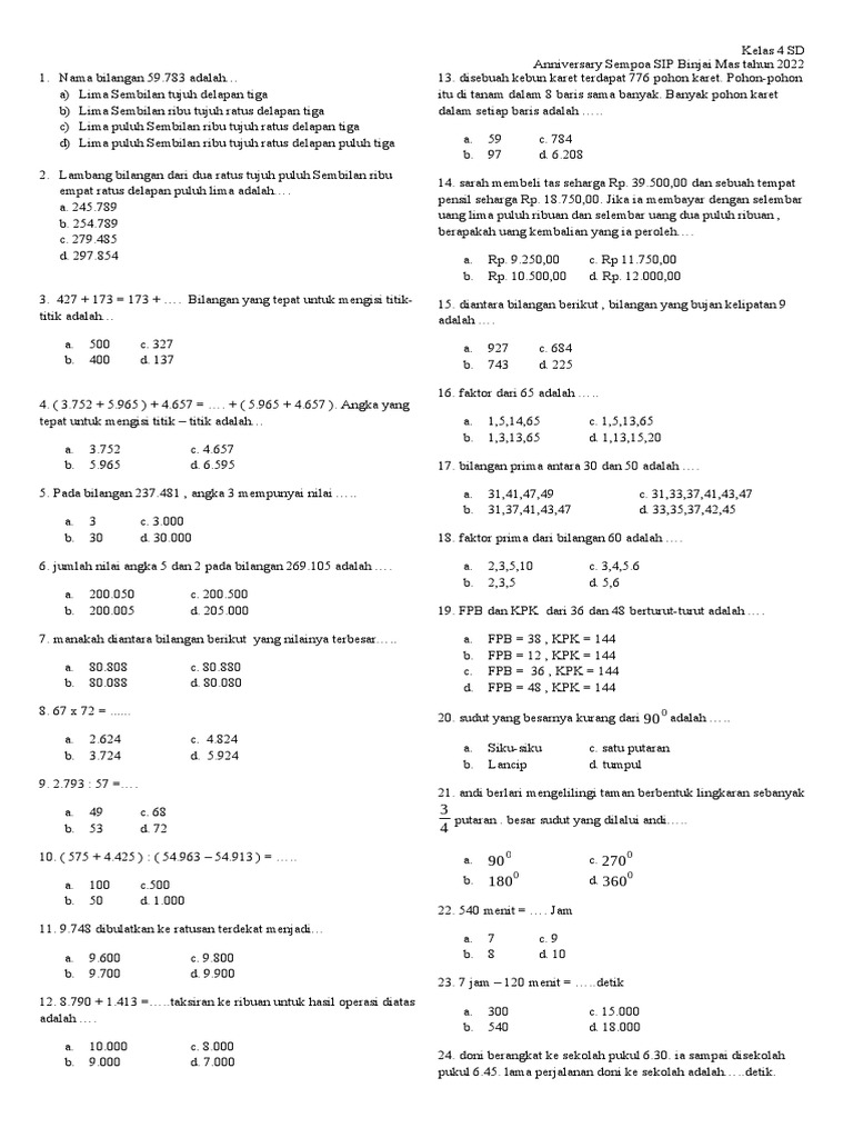 Soal Lomba MM Kelas 4 2022 | PDF