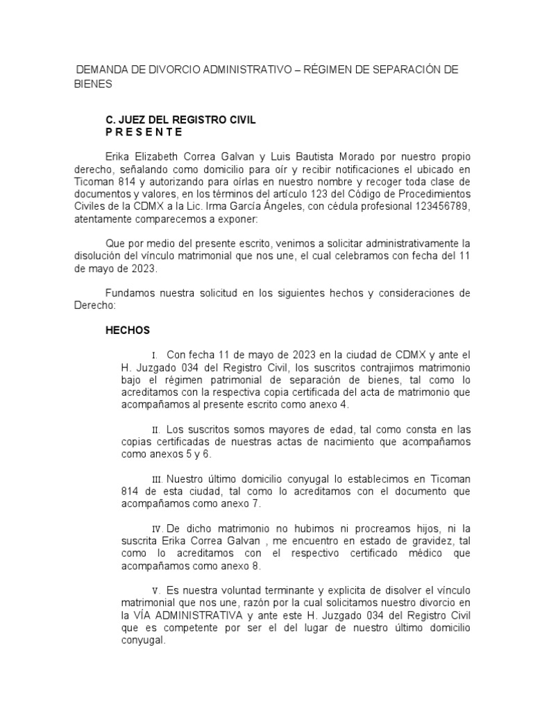 Demanda de Divorcio Administrativo | Descargar gratis PDF | Divorcio | Matrimonio