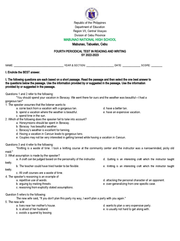 4th Reading N Writing | PDF | Résumé