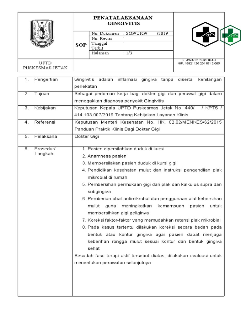 Sop Penanganan Gingivitis | PDF