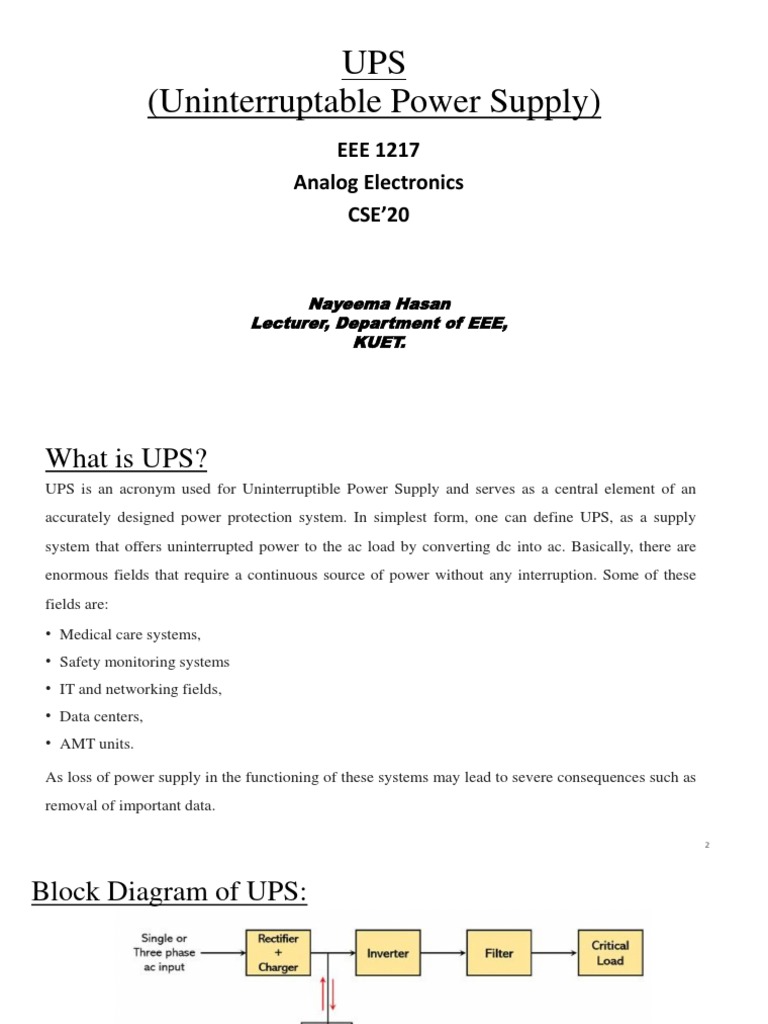 UPS (Uninterruptable Power Supply) : EEE 1217 Analog Electronics CSE'20 ...