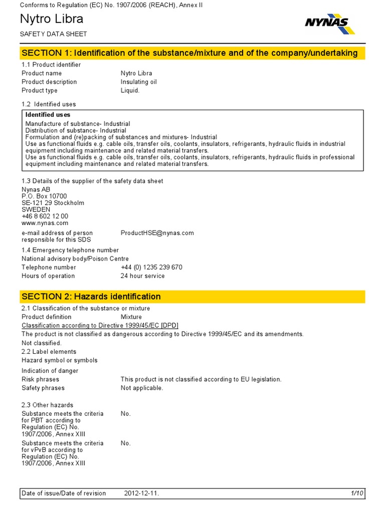 SDS Oli Trafo | PDF | Waste | Personal Protective Equipment