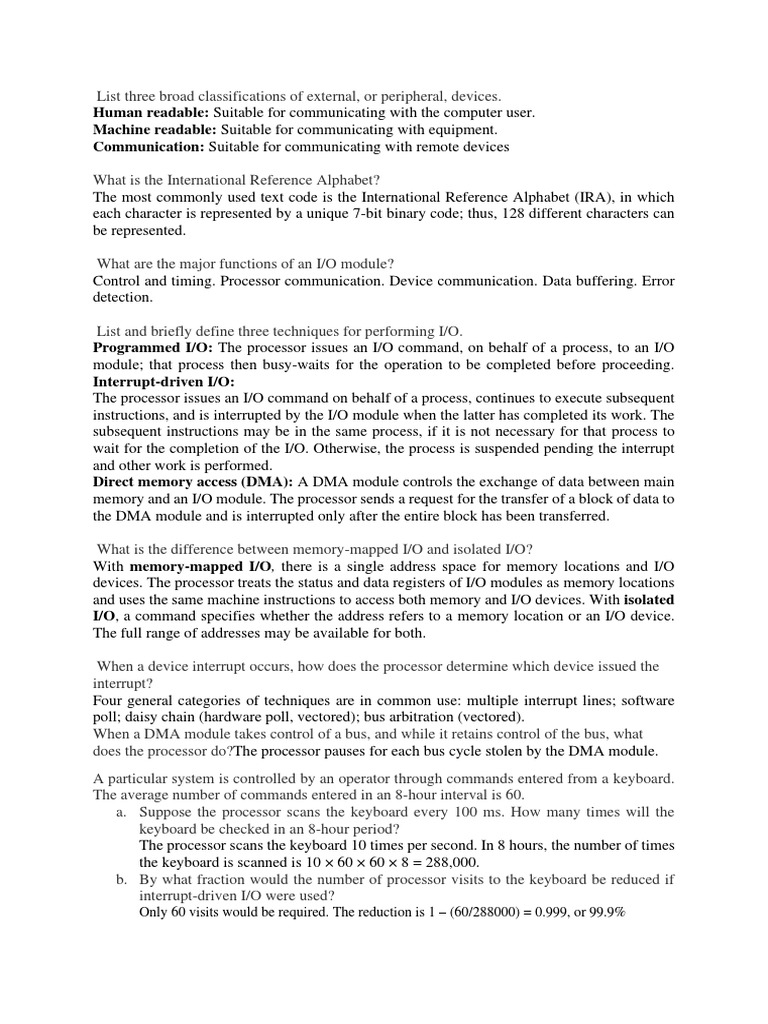 Revison Notes Of Input Output Pdf Input Output Process Computing