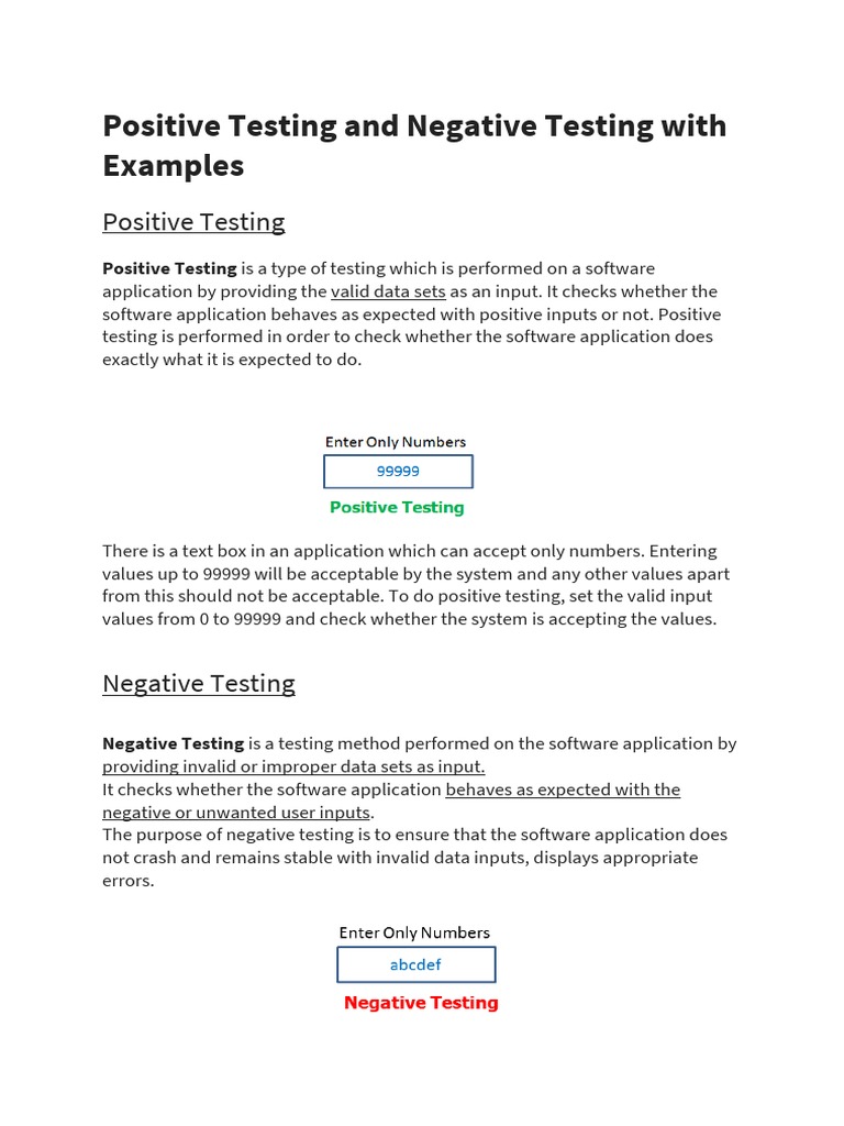 Positive Testing and Negative Testing With Examples | PDF | Software ... Positive Testing and Negative Testing With Examples | PDF | Software ...