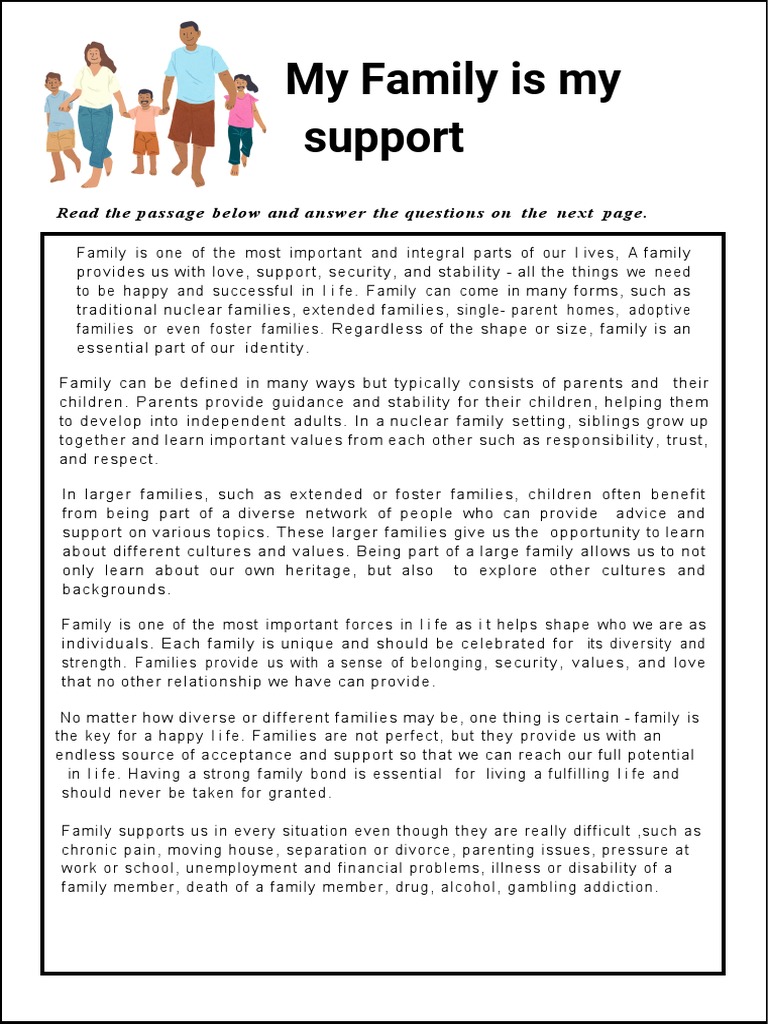 Reading Comprehension Worksheet Family | PDF | Family | Social Psychology