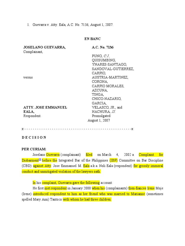 1 Guevarra V Atty Eala | PDF | Disbarment | Adultery