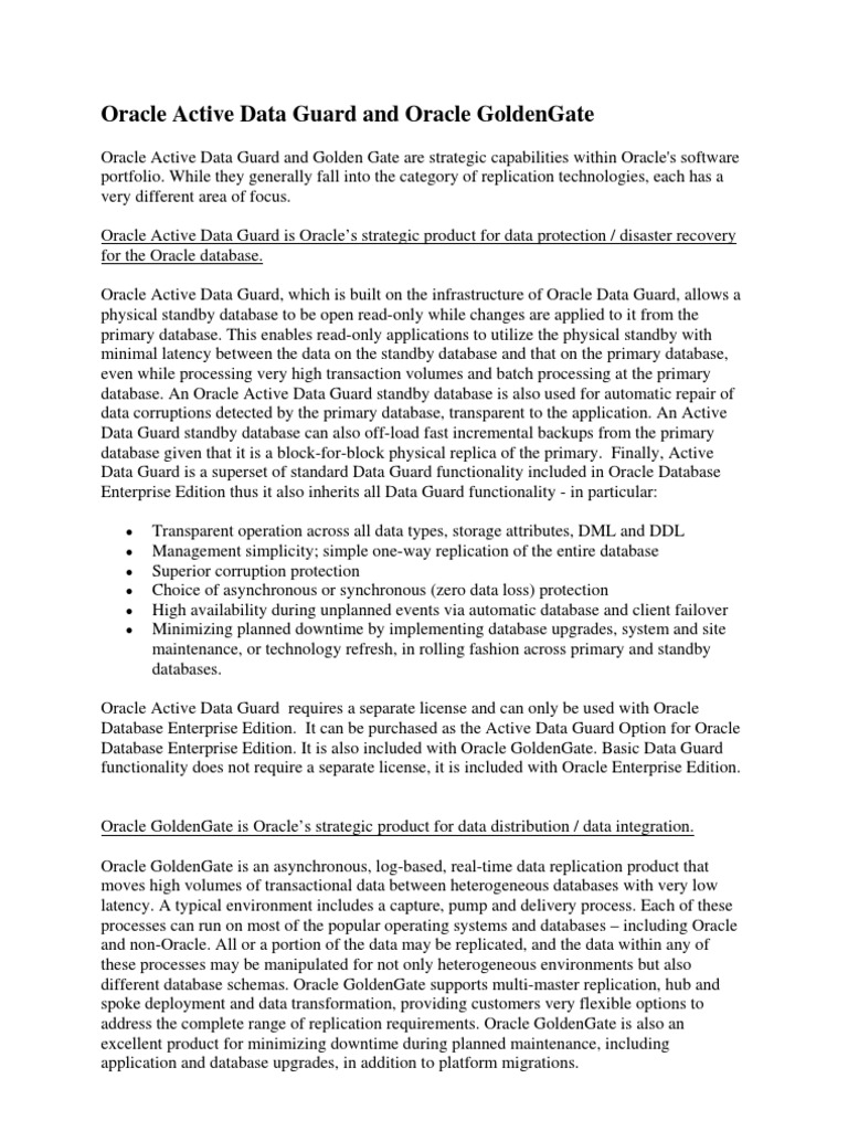 Active Data Guard and Oracle Golden Gate | PDF | Oracle Database | Databases