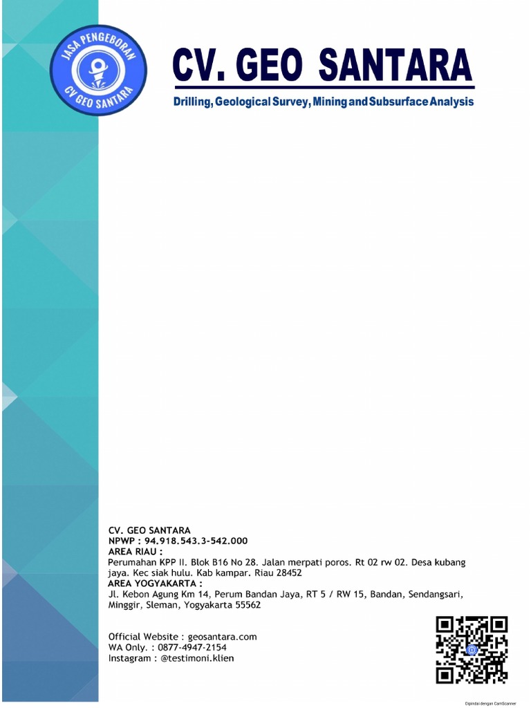 2007 PENAWARAN JASA SUMUR BOR 160 M CV. GEO SANTARA | PDF