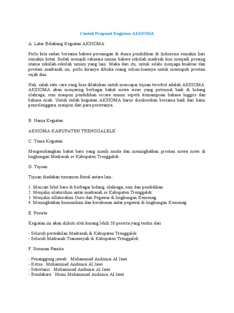 Contoh Proposal Kegiatan AKSIOMA | PDF