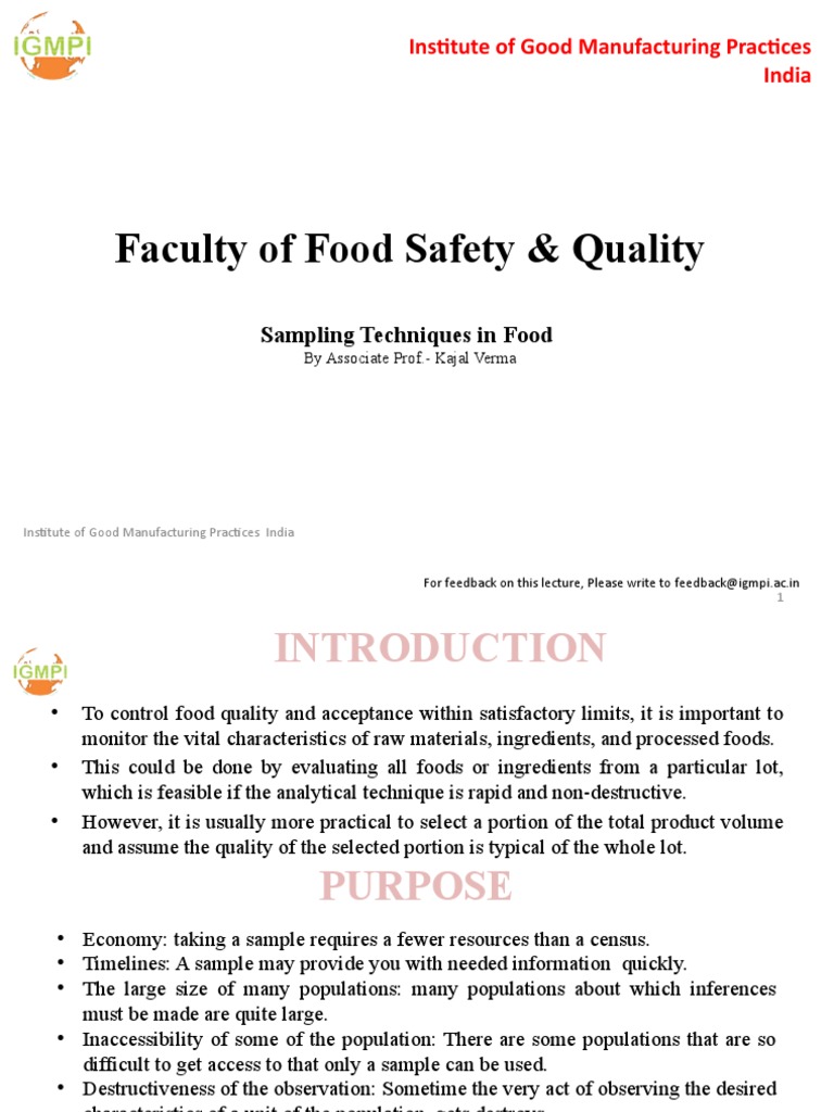 Sampling Techniques in Food | PDF | Sampling (Statistics) | Taste