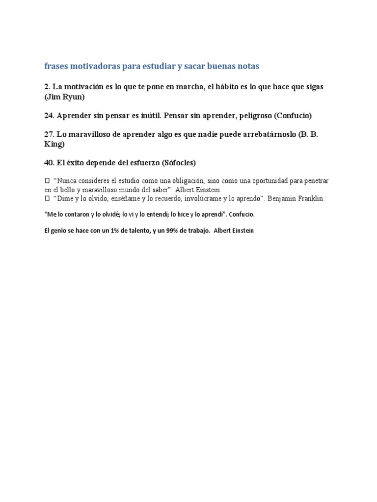 Frases Motivadoras para Estudiar y Sacar Buenas Notas | PDF