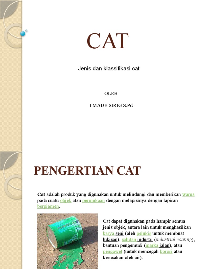 Jenis Dan Klassifikasi Cat: Oleh I Made Sirig S.PD | PDF