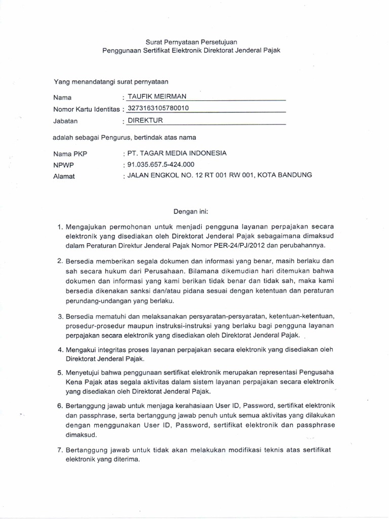 Surat Pernyataan Persetujuan TMI | PDF