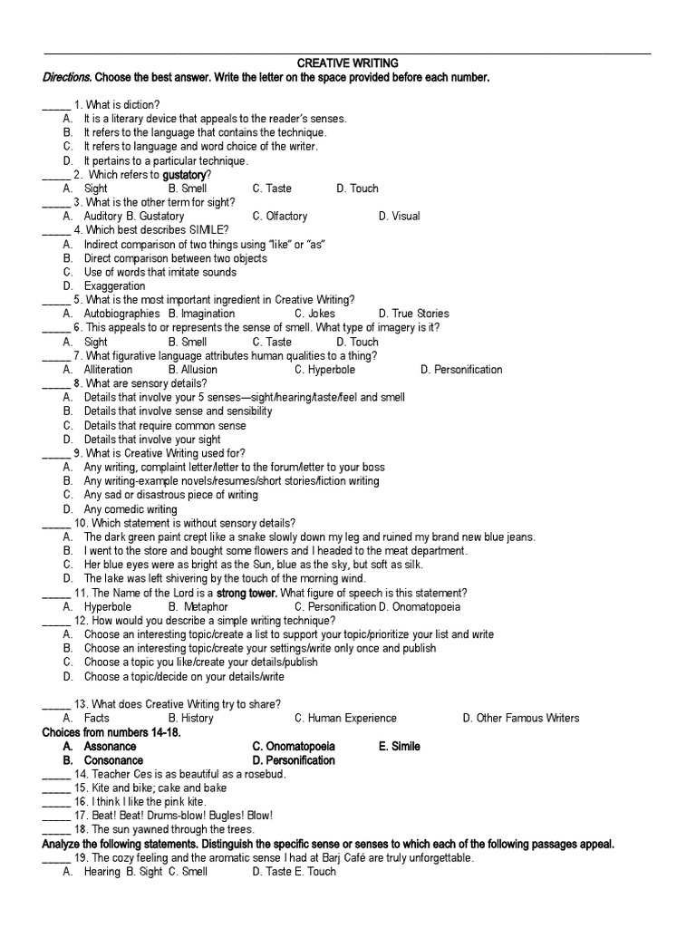 Creative Writing Summative Test | PDF | Senses | Neuroscience