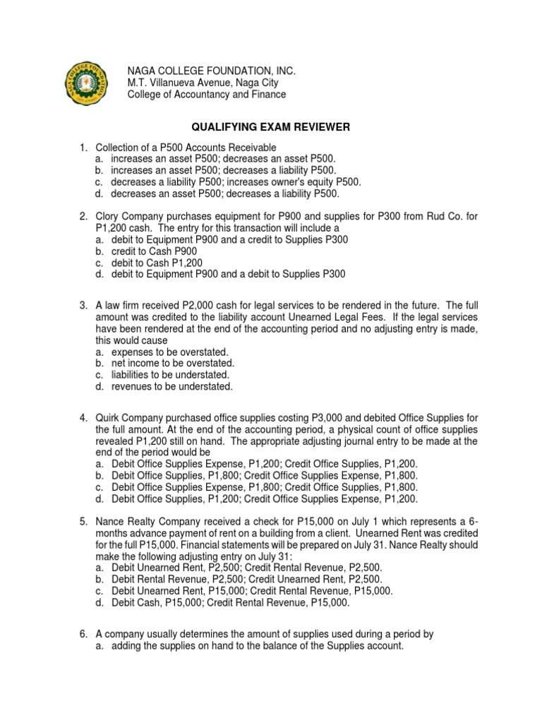 Qualifying Examination Reviewer | PDF | Debits And Credits | Revenue