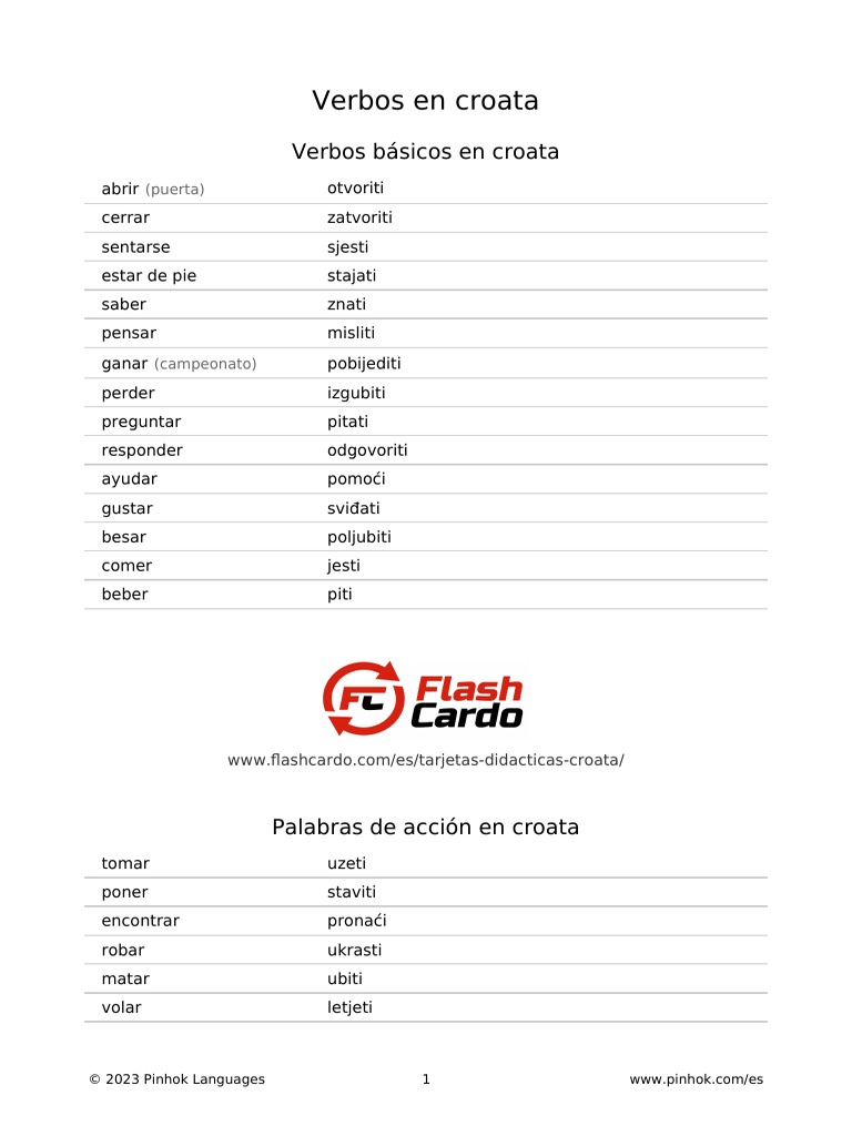 Verbos Básicos en Croata | PDF