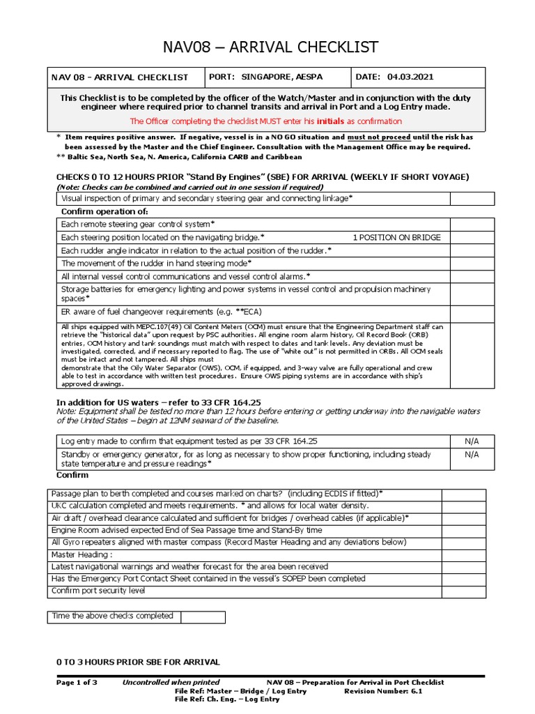 Arrival Checklist for Port Entry | PDF | Anchor | Rudder