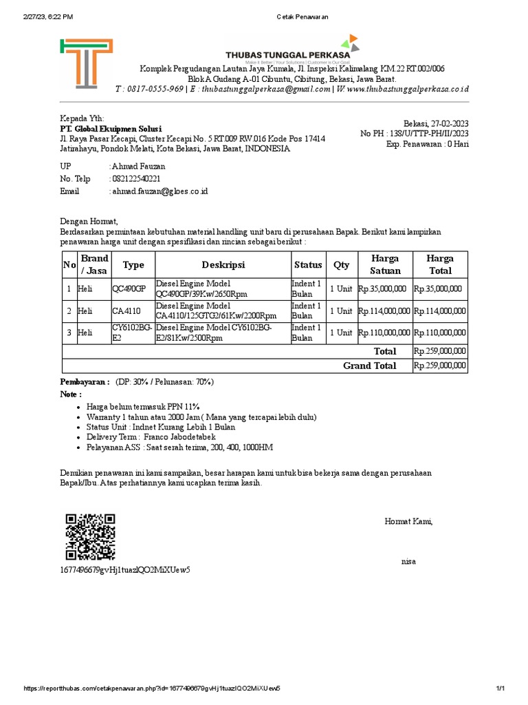 138 Pt. Global Ekuipmen Solusi - Engine | PDF