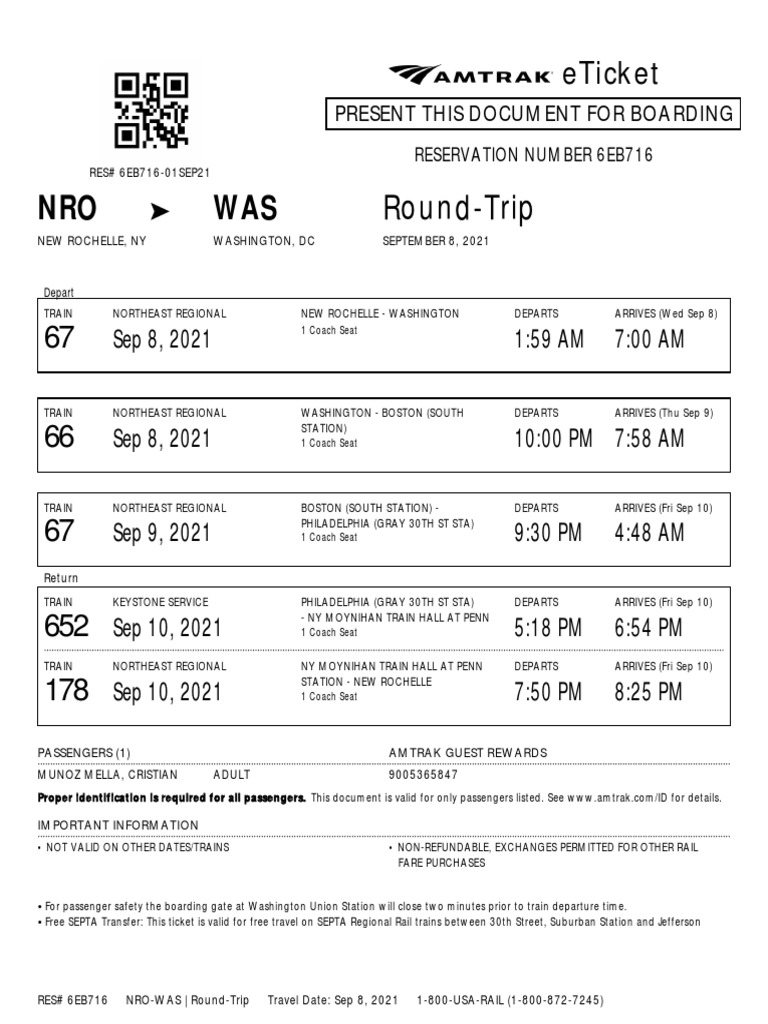 Amtrak E-Ticket | PDF | Ticket (Admission) | Transport