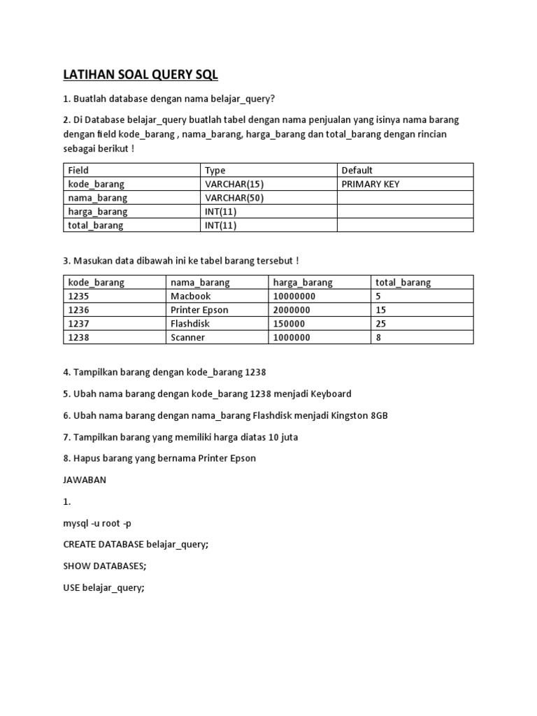 Latihan Soal Query SQL 1 | PDF