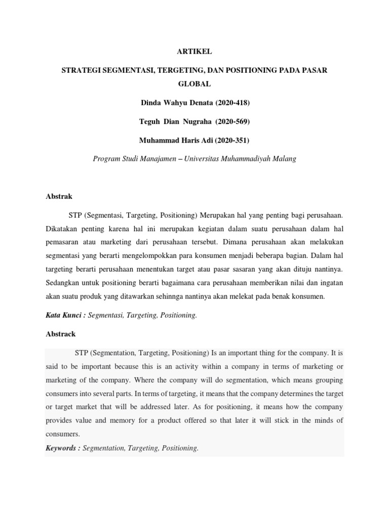 Artikel Strategi Segmentasi, Targeting, Dan Positioning Pada Pasar ...