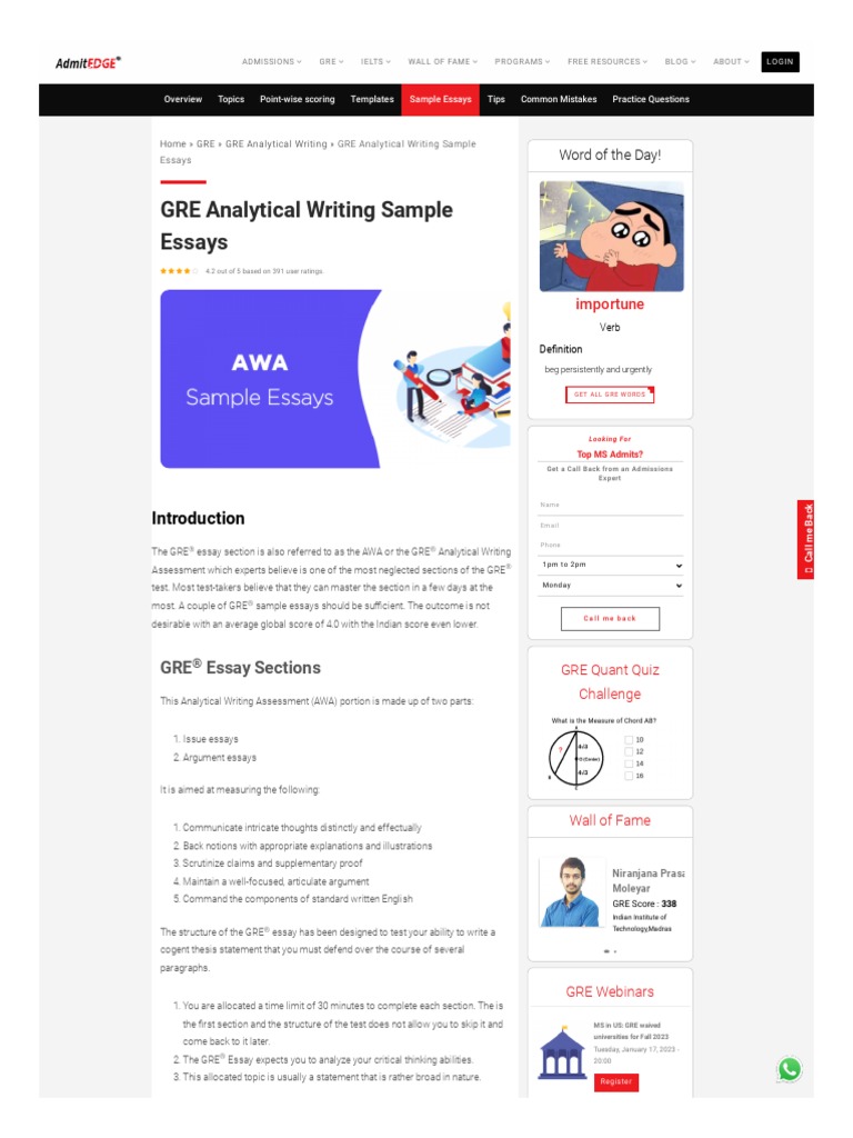 WWW Admitedge Com GRE Analytical Writing GRE Sample Essays | PDF ...